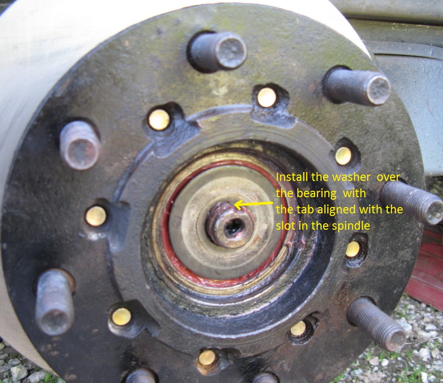 Place the washer over the bearing with its tab aligned with the slot in ...