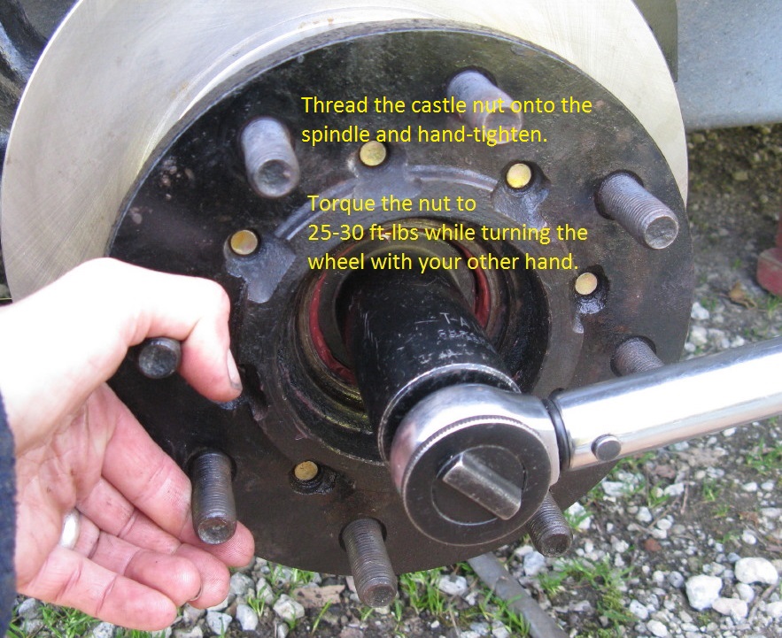 Thread the castle nut onto the spindle and tighten by hand while ...